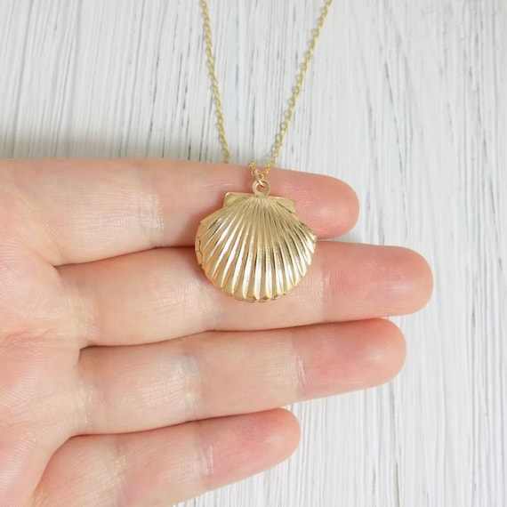 Shell Necklace Gold Locket Necklace Large Locket Pendant | Etsy