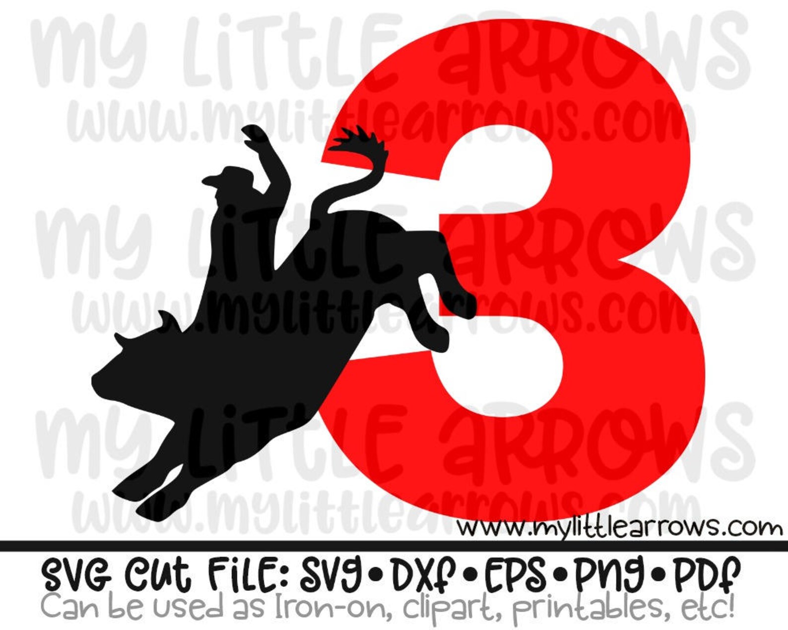 Bull Riding Birthday 3 Three SVG, DXF, EPS, Png Files for Cutting ...