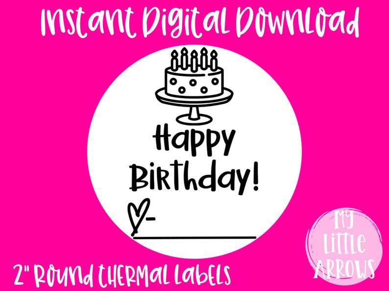 Happy Birthday Sticker Template Round Thermal Printer | Etsy