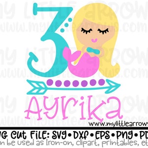 Three Svg | 3rd Birthday | Mermaid Svg | Mermaid Dxf | Mermaid Iron on ...