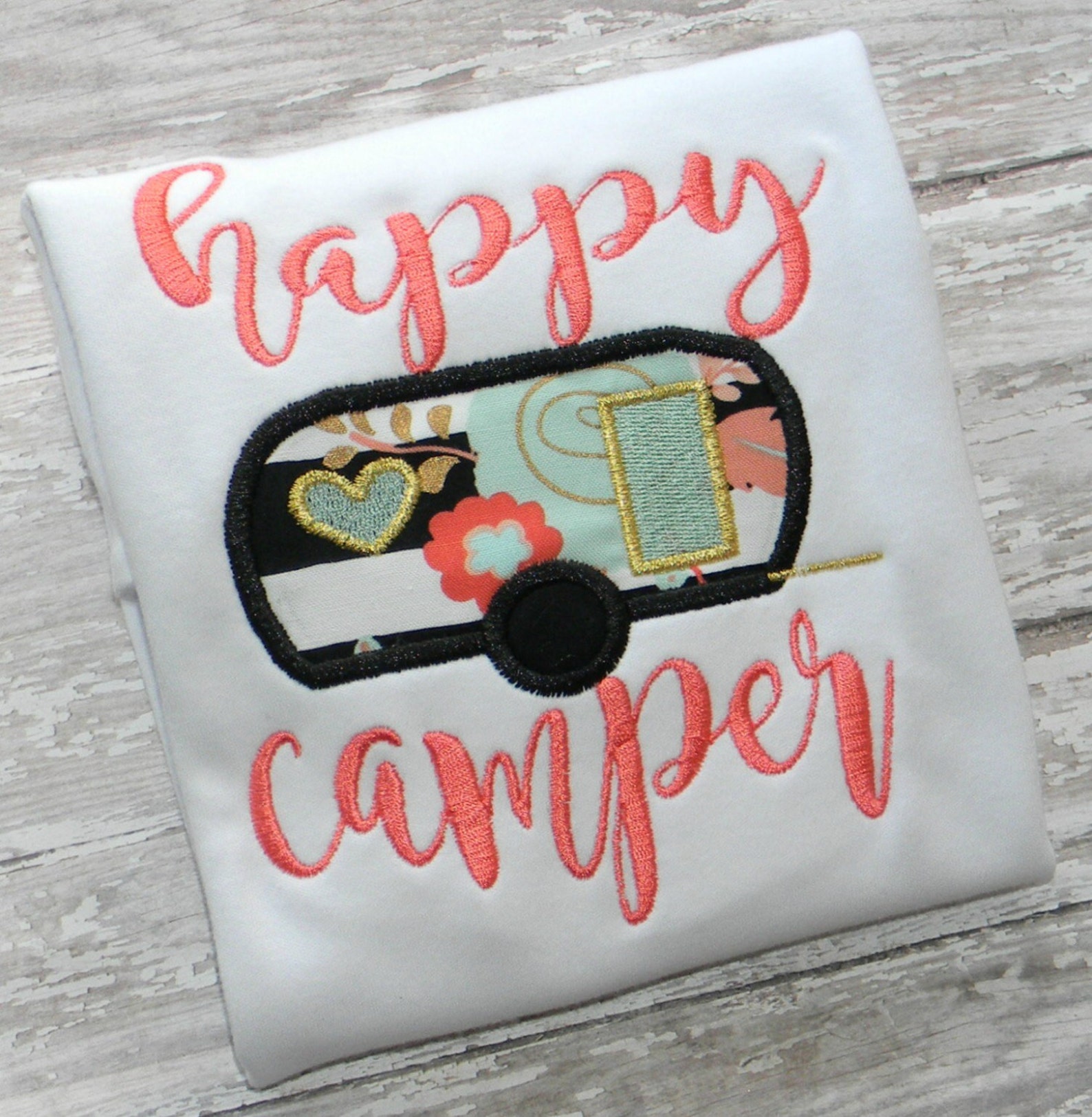 Applique Happy Camper Embroidery Design 5x7 Retro Camper - Etsy
