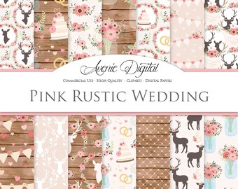 Red Rustic Wedding Digital Paper. Scrapbook Backgrounds Deer | Etsy
