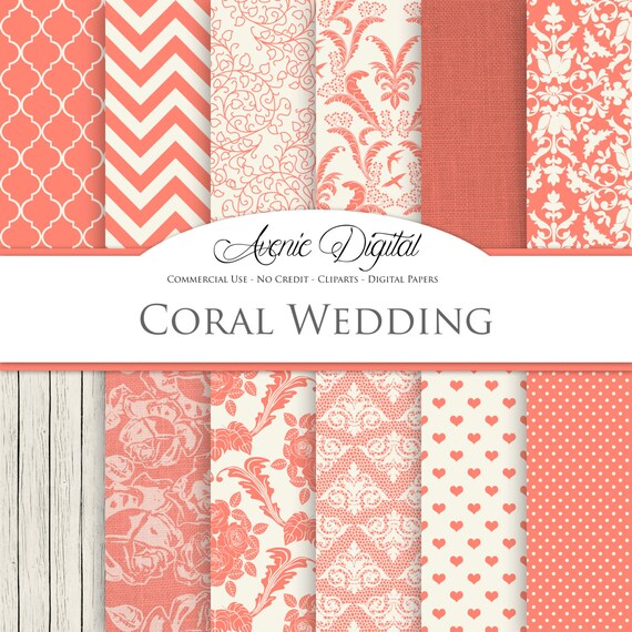 Coral Wedding Digital Paper. Scrapbooking Backgrounds, bridal red ...