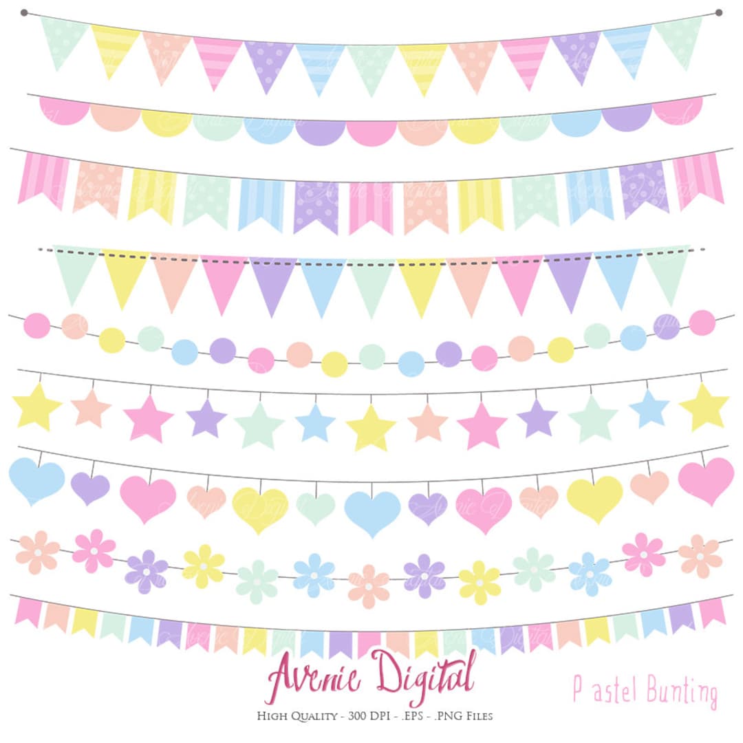 Pastel Rainbow Bunting Banner Clipart. Scrapbook Printable, Vector ...