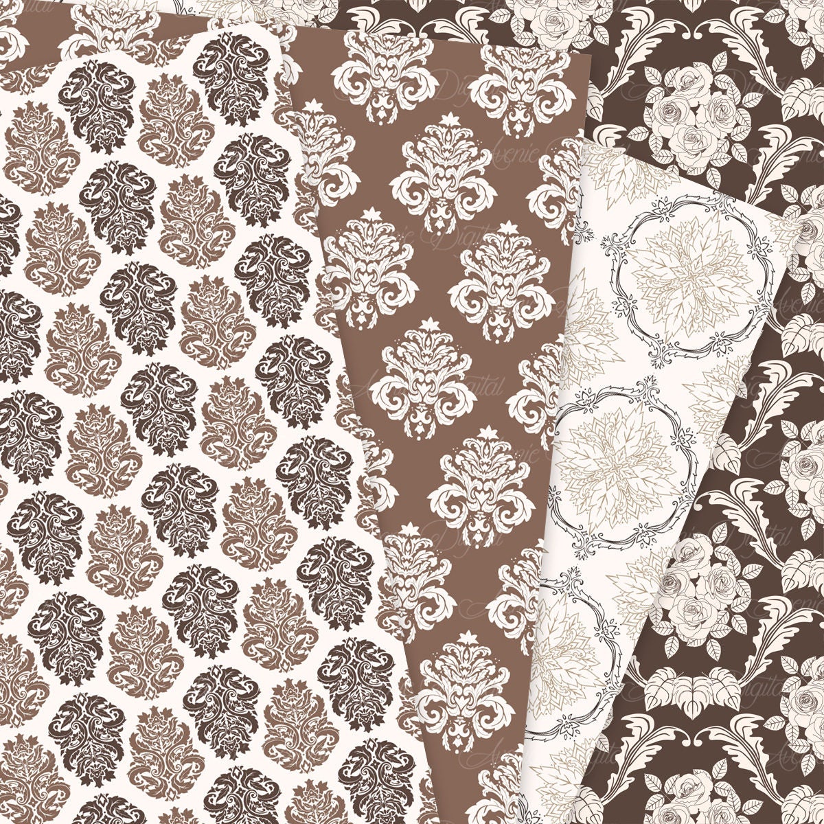 28 Brown Damask Digital Paper. Scrapbooking Backgrounds. - Etsy