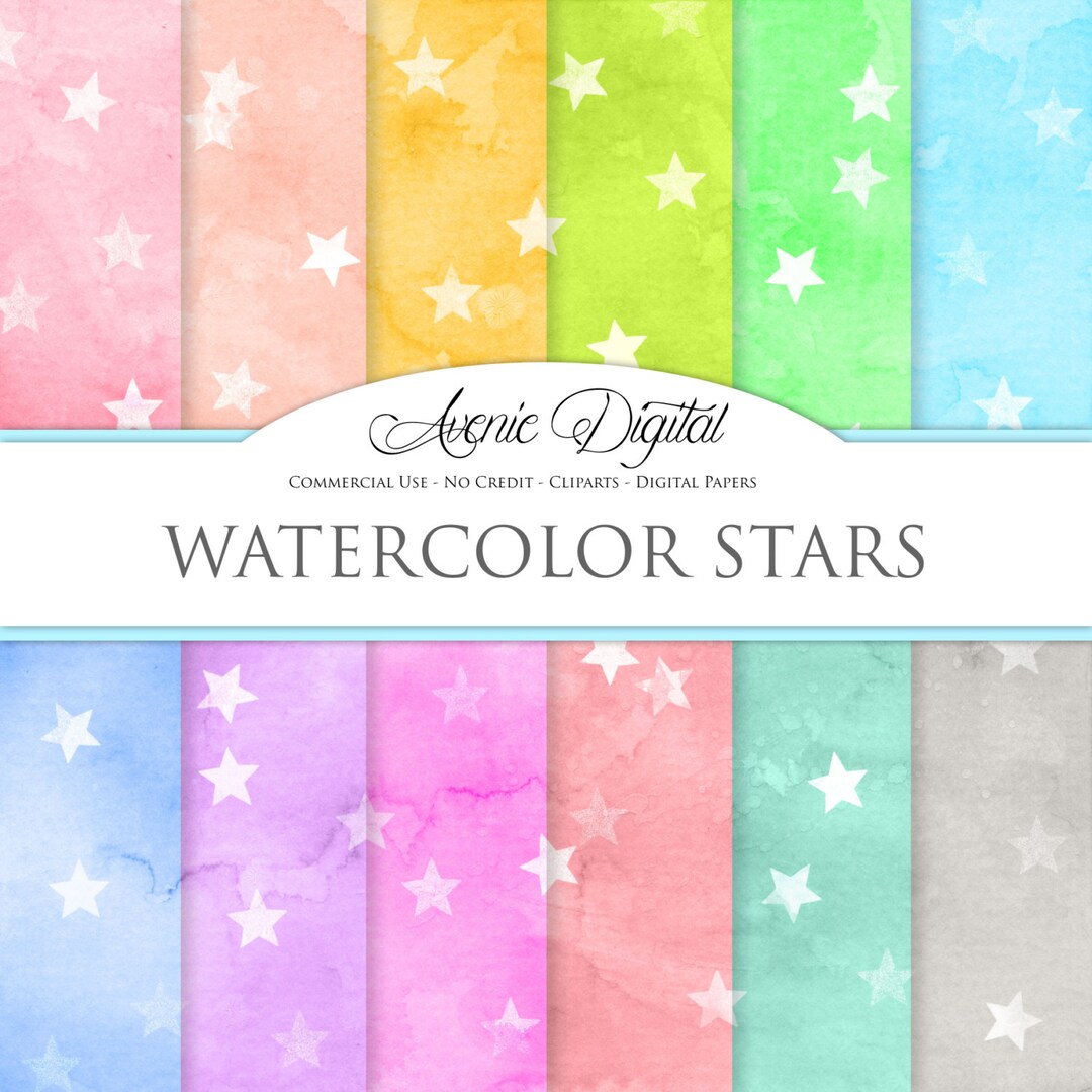Watercolor Stars Digital Paper. Scrapbooking Backgrounds, Star Patterns ...