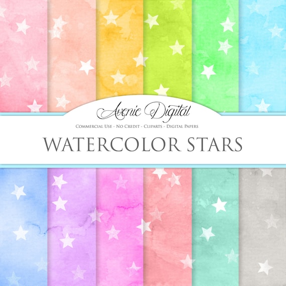Watercolor Stars Digital Paper. Scrapbooking Backgrounds star | Etsy