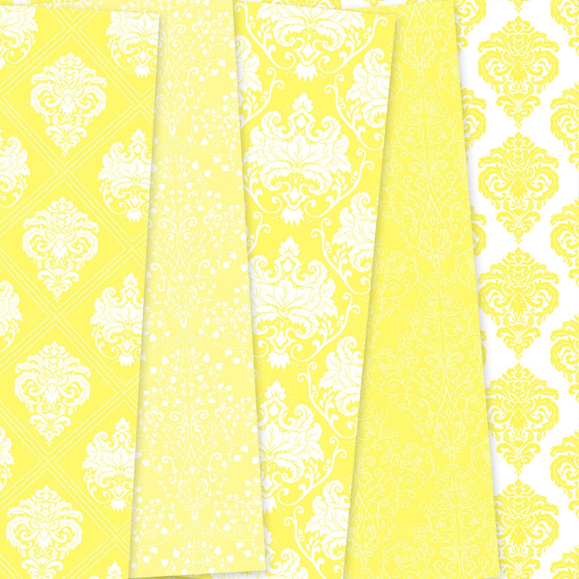 28 Yellow Damask Digital Paper. Scrapbook Backgrounds Light - Etsy
