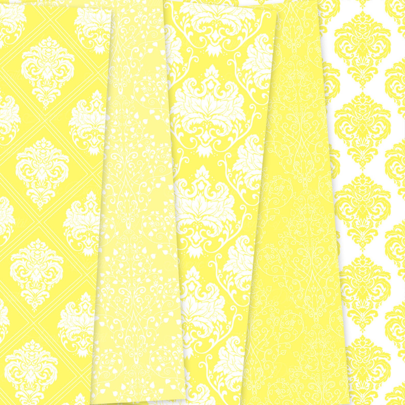 28 Yellow Damask Digital Paper. Scrapbook Backgrounds Light - Etsy