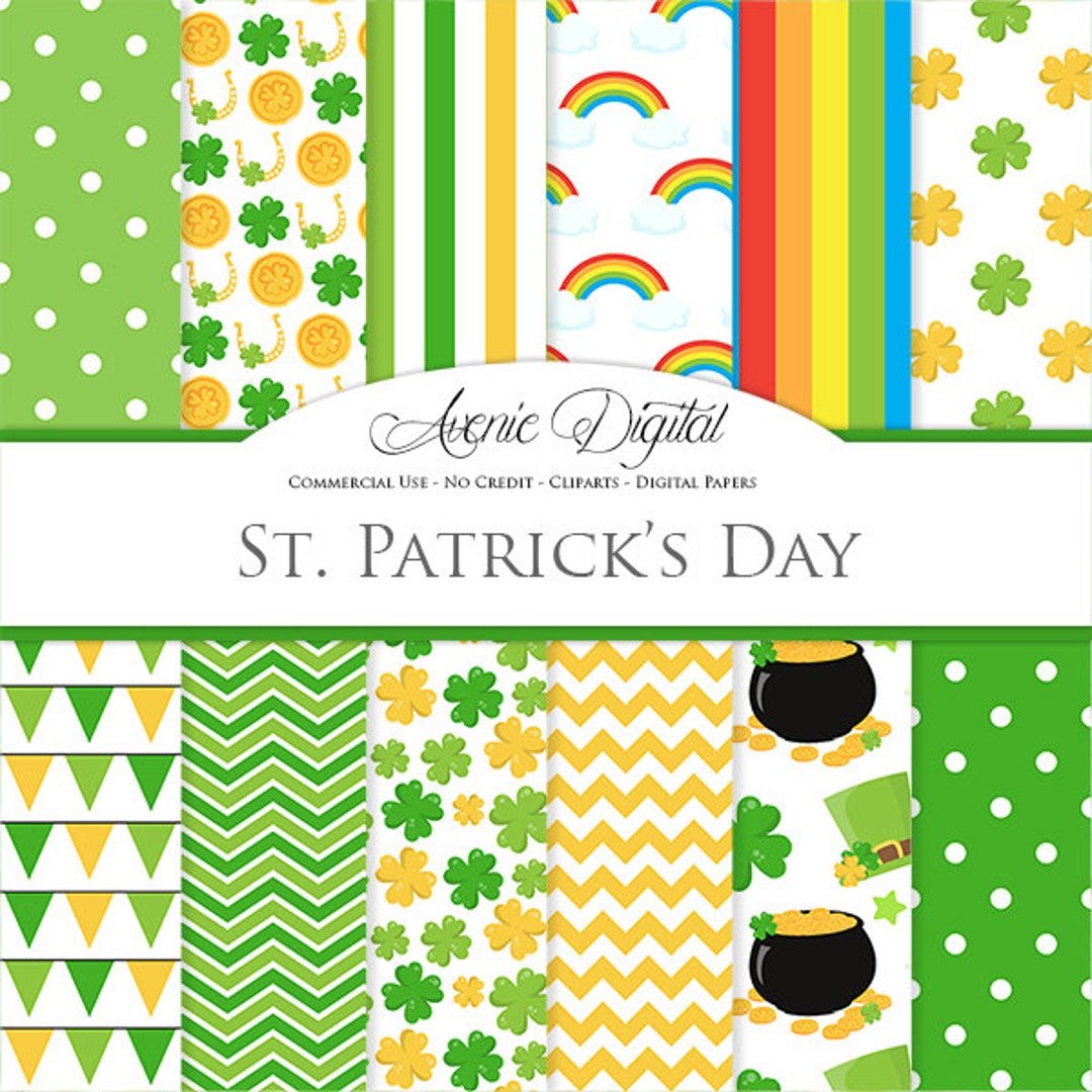 St Patricks Day Digital Paper. Scrapbook Backgrounds. Lucky Clover ...