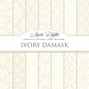 28 Ivory Damask Digital Paper. Cream Scrapbooking Backgrounds. off ...