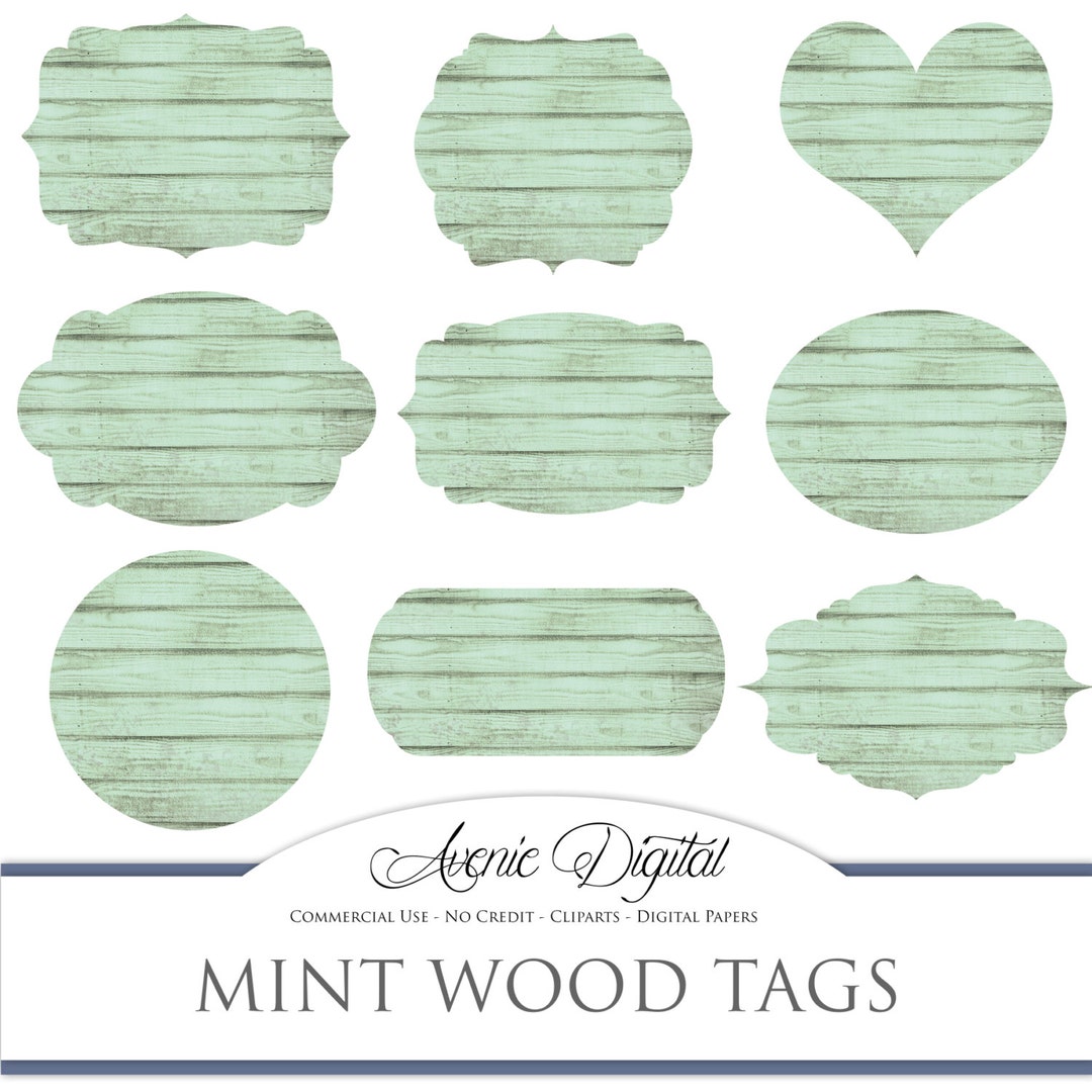 Mint Wood Tags Clipart. Scrapbooking Printables, Green Blue Wood Frames ...
