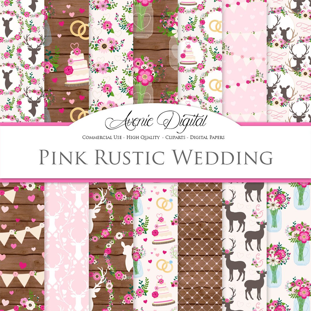 Hot Pink Rustic Wedding Digital Paper. Scrapbook Backgrounds - Etsy