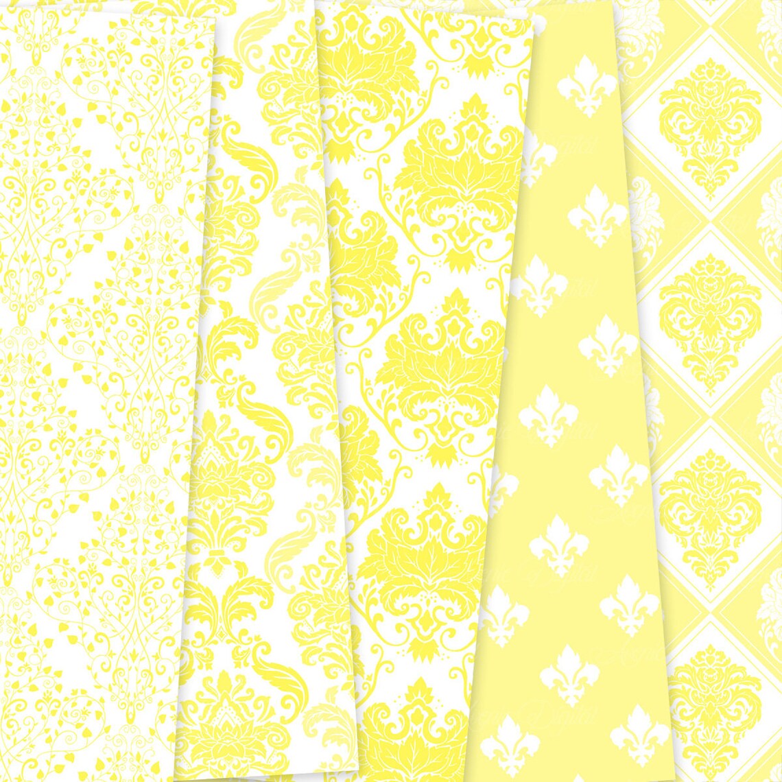 28 Yellow Damask Digital Paper. Scrapbook Backgrounds Light | Etsy