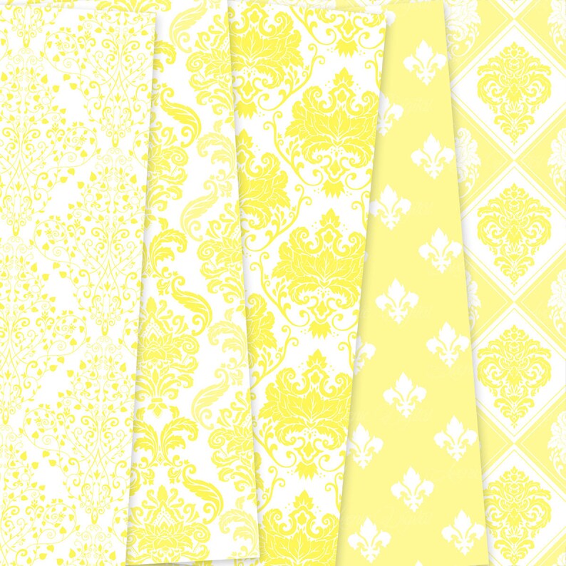 28 Yellow Damask Digital Paper. Scrapbook Backgrounds Light - Etsy