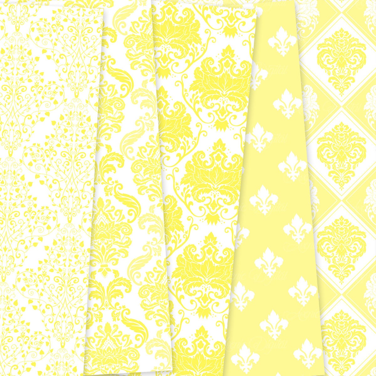 28 Yellow Damask Digital Paper. Scrapbook Backgrounds Light | Etsy