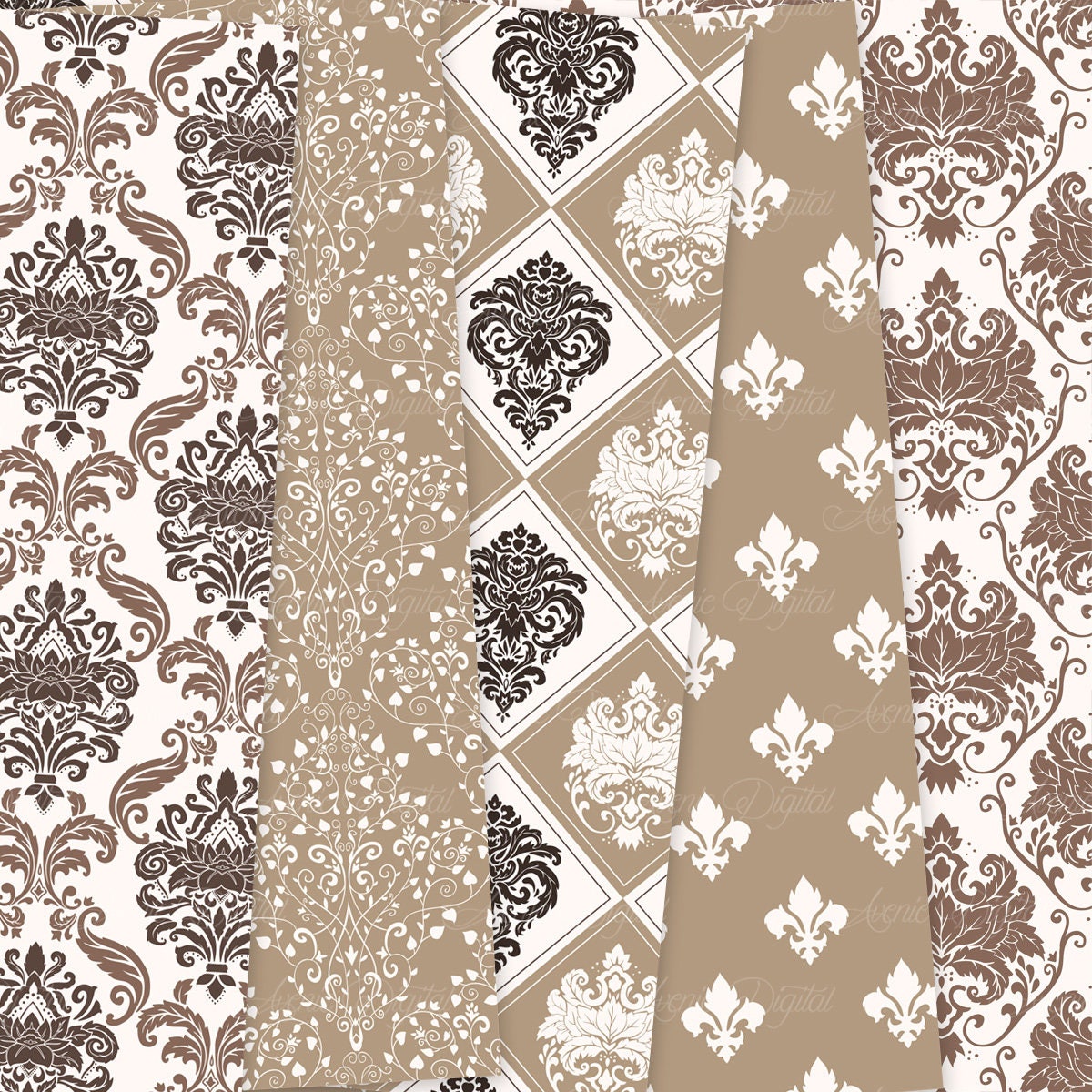 28 Brown Damask Digital Paper. Scrapbooking Backgrounds. - Etsy