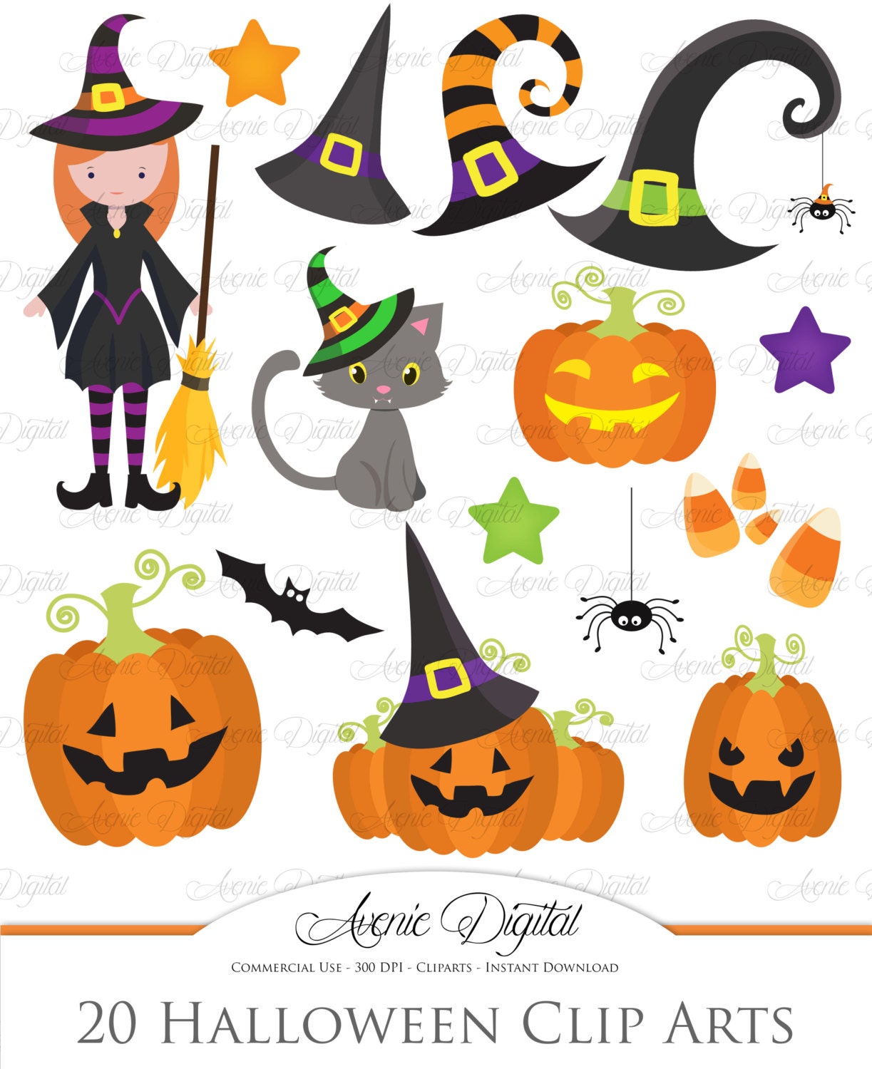 Cute Halloween Clipart . Scrapbooking Printables Spooky - Etsy
