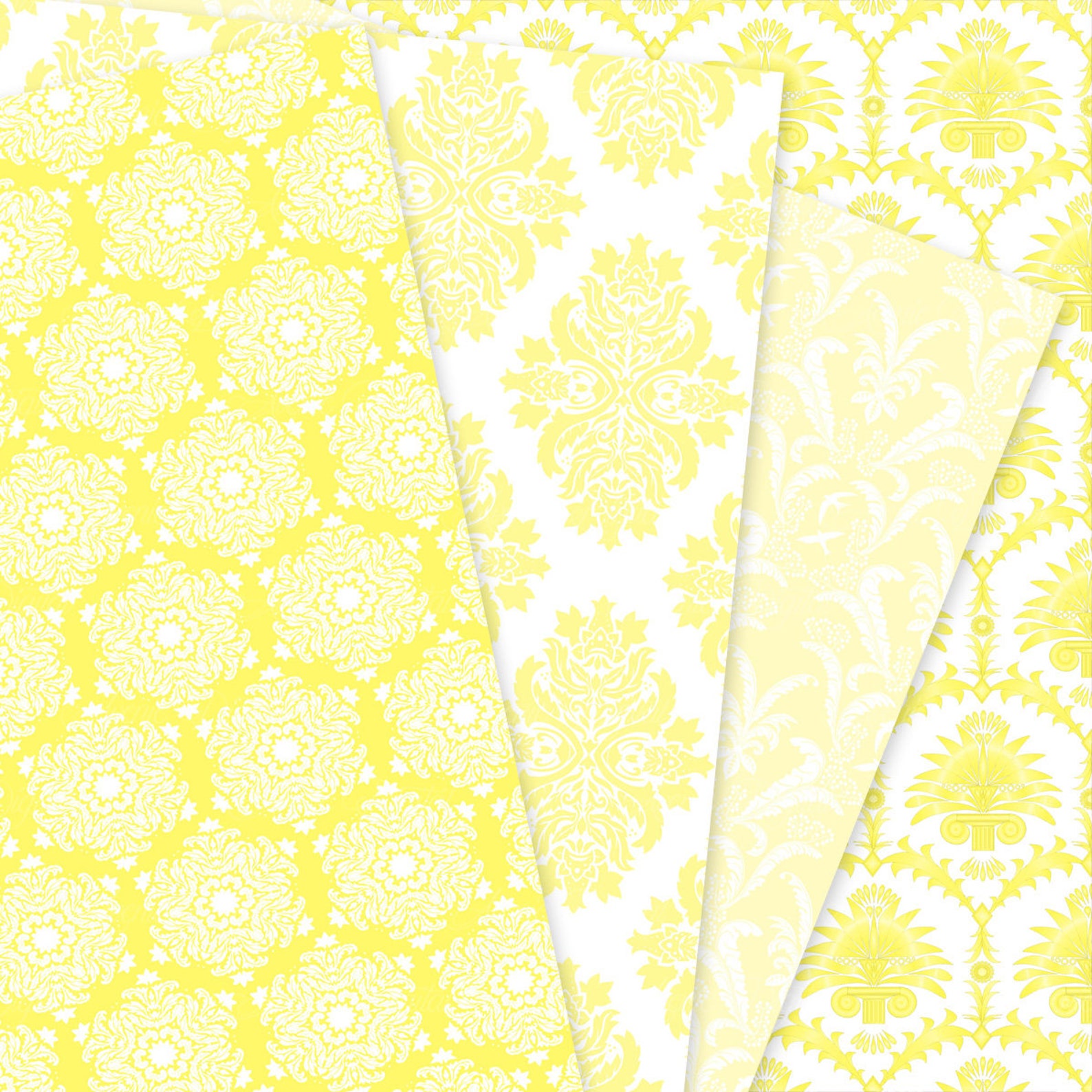 28 Yellow Damask Digital Paper. Scrapbook Backgrounds Light | Etsy