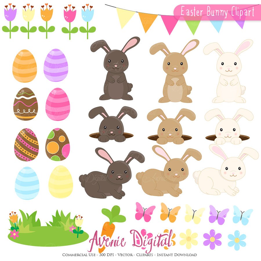 Easter Bunny Clipart Scrapbook Printables Spring Clip Art Set - Etsy