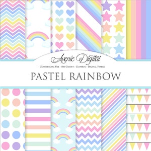 Pastel Rainbow Digital Paper Scrapbook Backgrounds Sky - Etsy