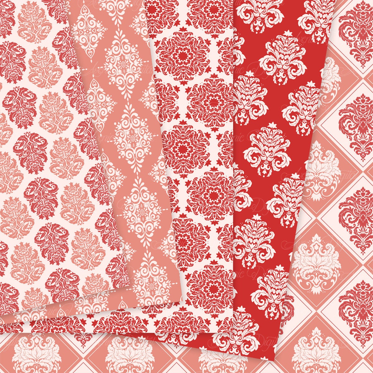 28 Red Damask Digital Paper. Scrapbooking Backgrounds. Coral | Etsy