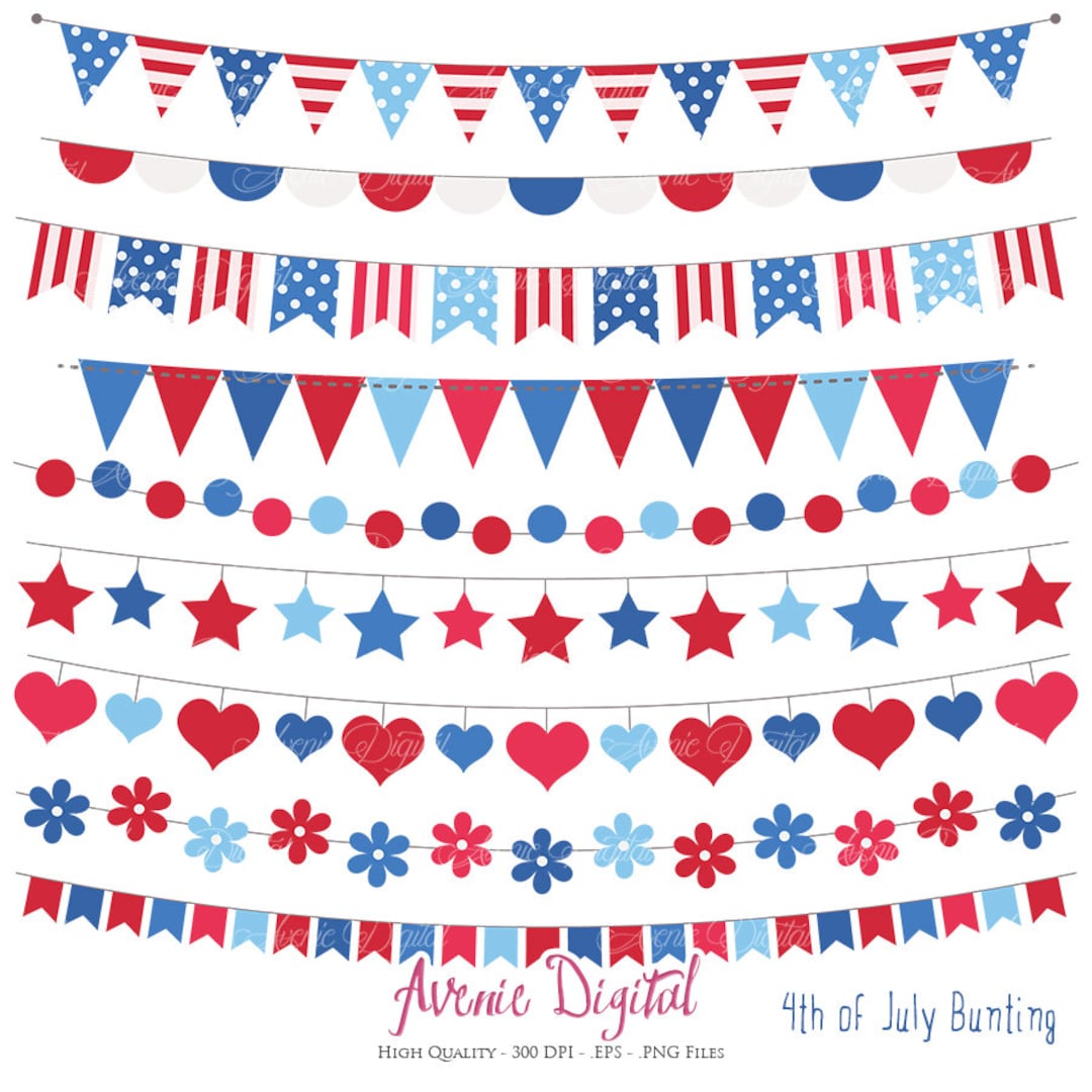 Patriotic Bunting Banner Clipart. Scrapbook Printable, Vector Banners ...