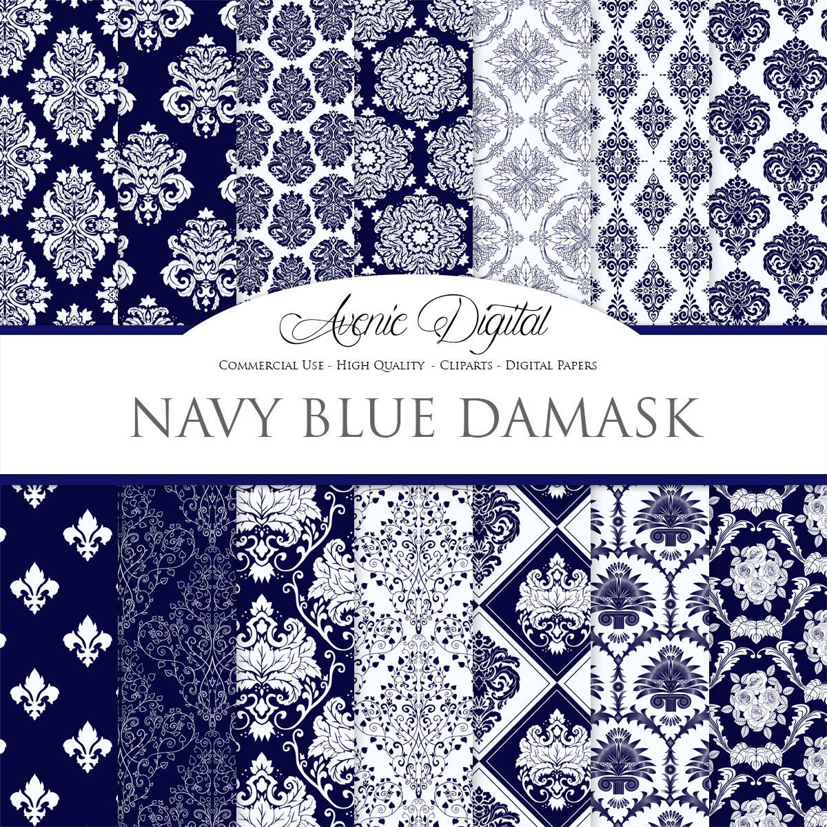 28 Navy Damask Digital Paper. Scrapbooking Backgrounds. Dark - Etsy