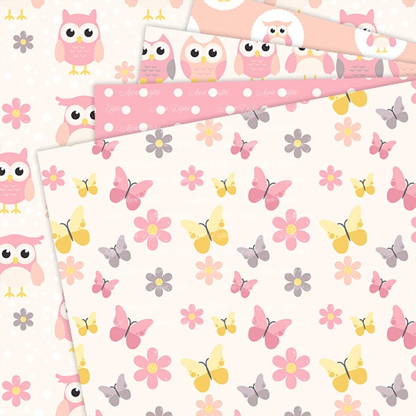 Cute Pink Owl Digital Paper. Scrapbook Backgrounds Birds | Etsy