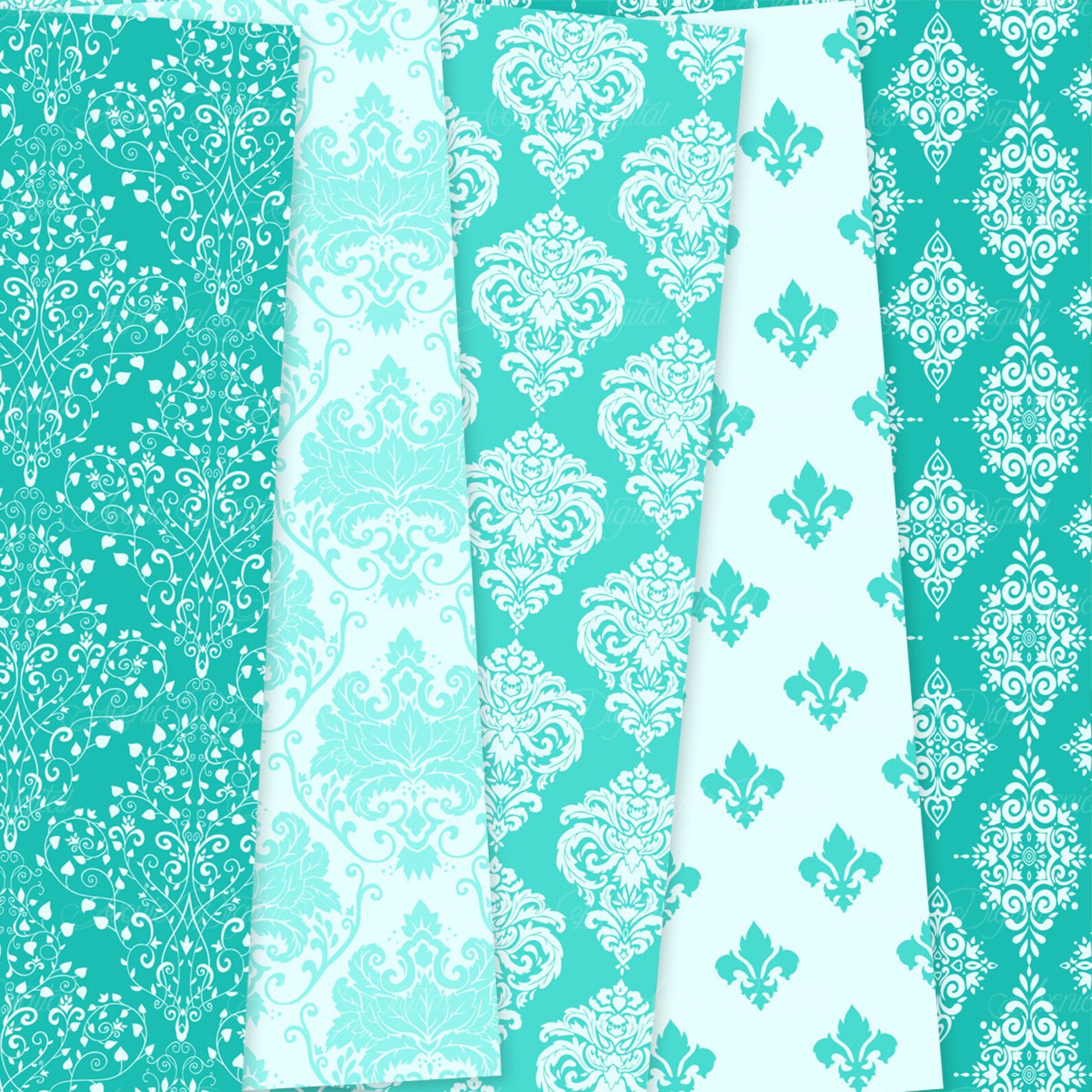 28 Turquoise Damask Digital Paper. Scrapbooking Backgrounds. - Etsy