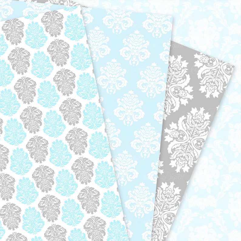 28 Blue and Gray Damask Digital Paper Scrapbook Backgrounds - Etsy