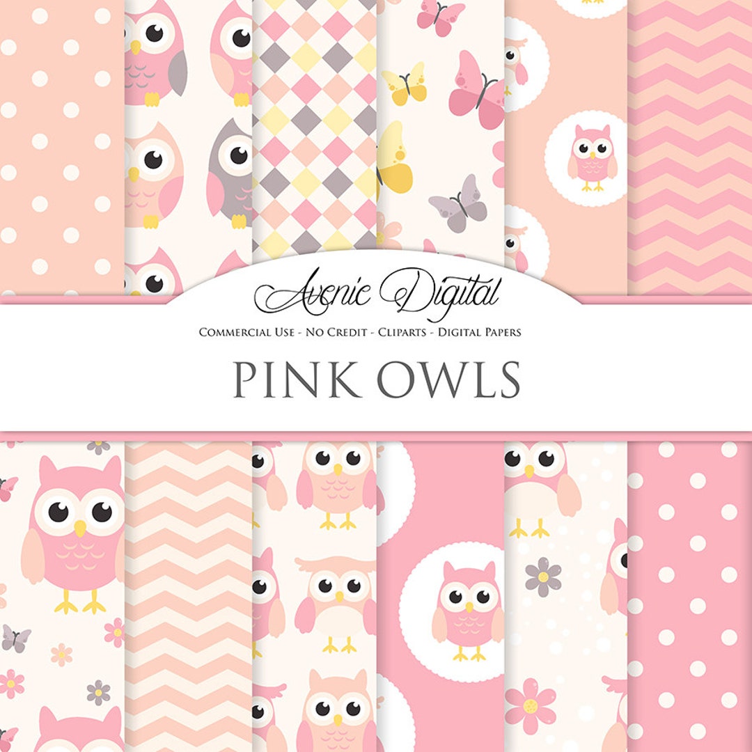 Cute Pink Owl Digital Paper. Scrapbook Backgrounds, Birds Patterns for ...