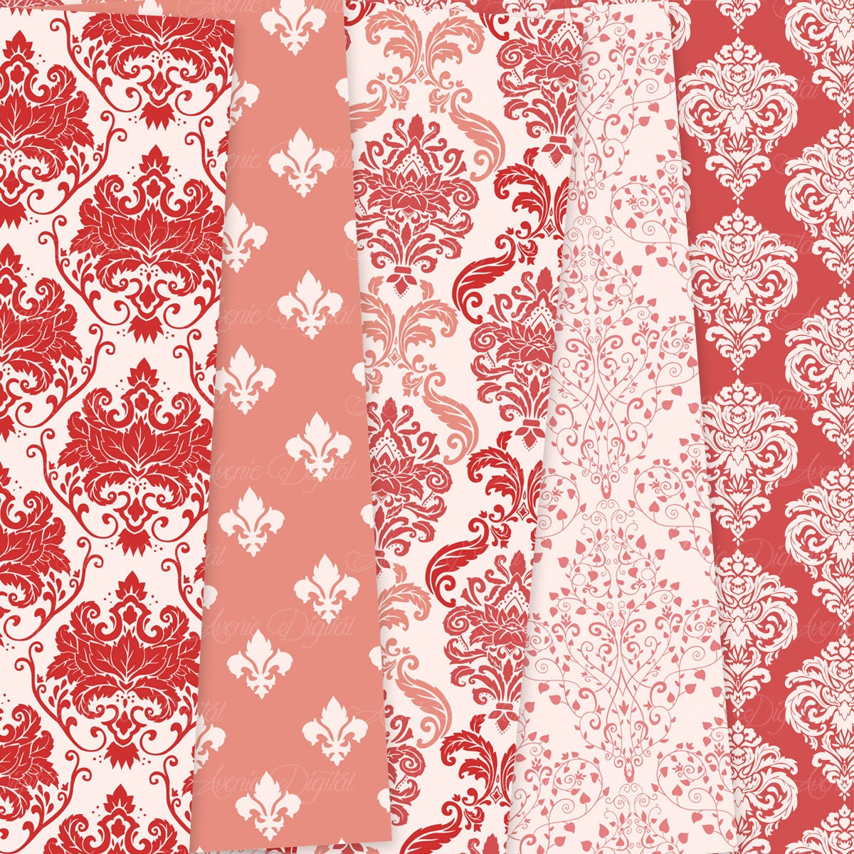 28 Red Damask Digital Paper. Scrapbooking Backgrounds. Coral | Etsy