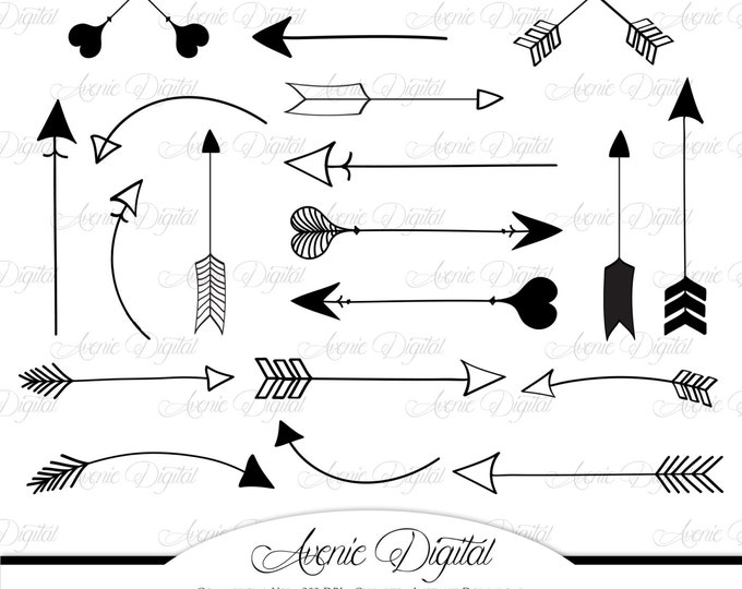 Black Arrow Clipart. Scrapbook Printables, Tribal Doodle Arrows for ...