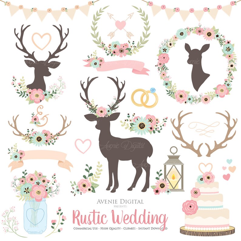 Classic Pink and Mint Rustic Wedding Clipart. Scrapbook Clip | Etsy