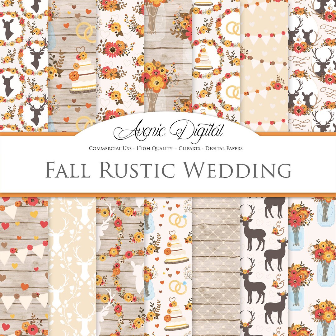 Fall Rustic Wedding Digital Paper. Scrapbook Backgrounds, Deer Antlers ...