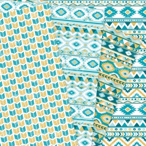 Teal and Gold Aztec Digital Paper. Scrapbook Background. Teal and Gold ...