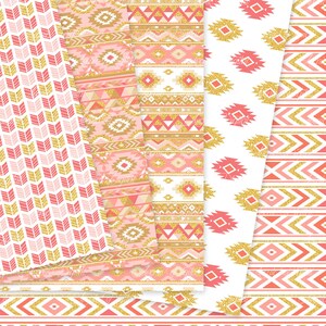 Coral and Gold Aztec Digital Paper. Scrapbook Backgrounds. - Etsy