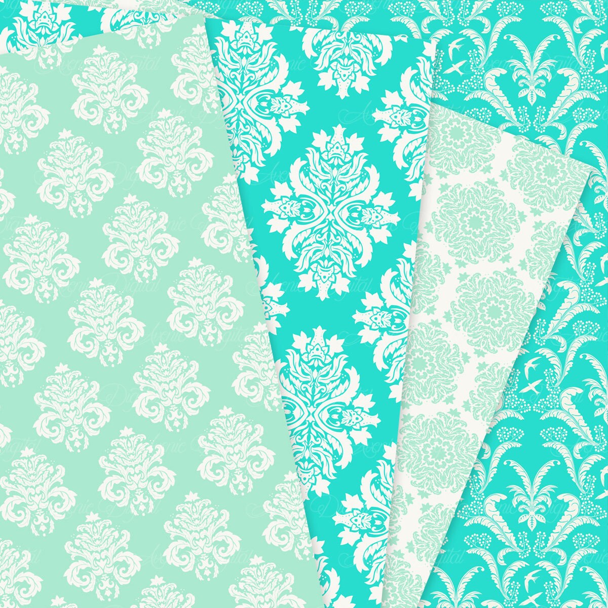 28 Mint Damask Digital Paper. Scrapbooking Backgrounds Mint - Etsy