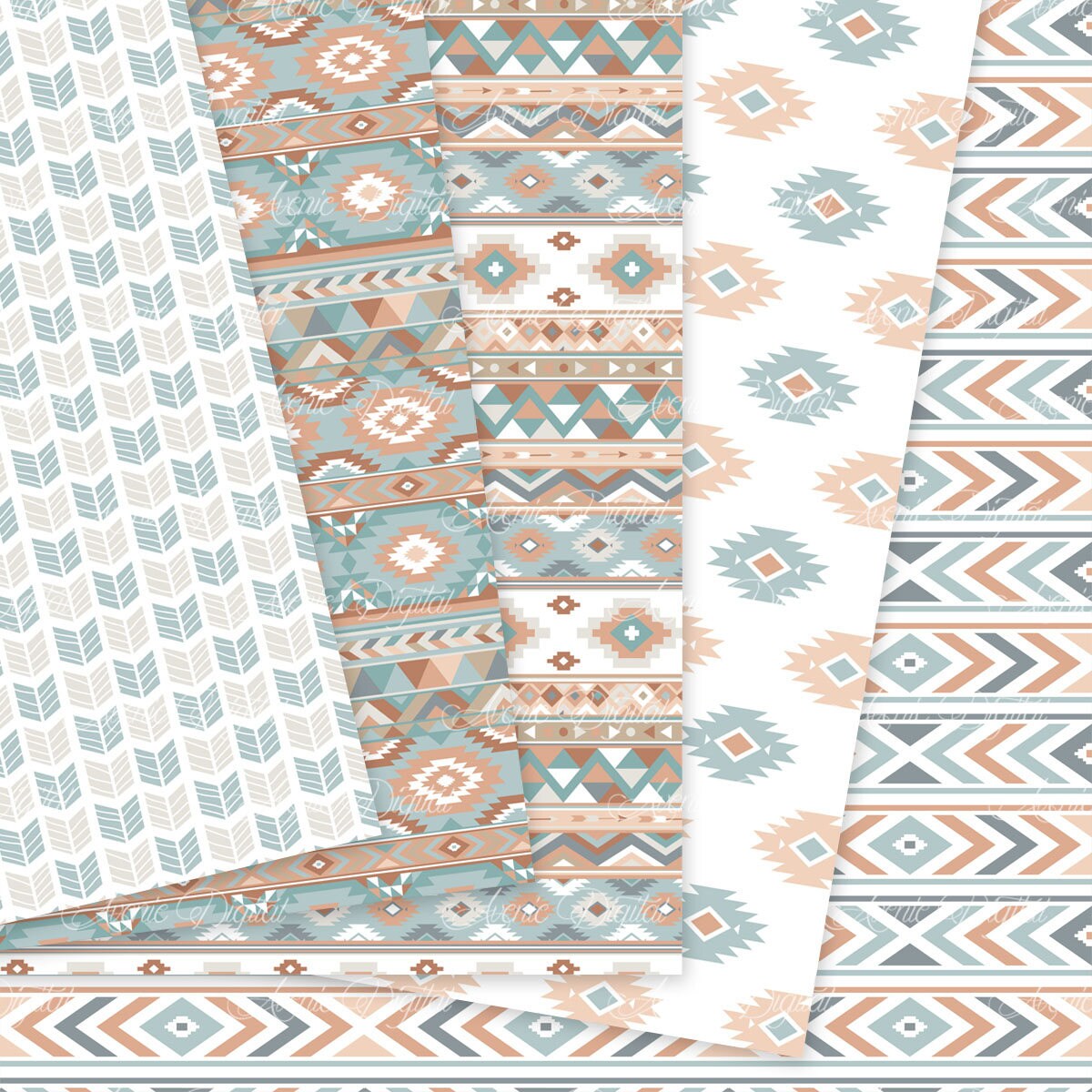 Blue and Brown Aztec Digital Paper. Scrapbook Backgrounds. - Etsy