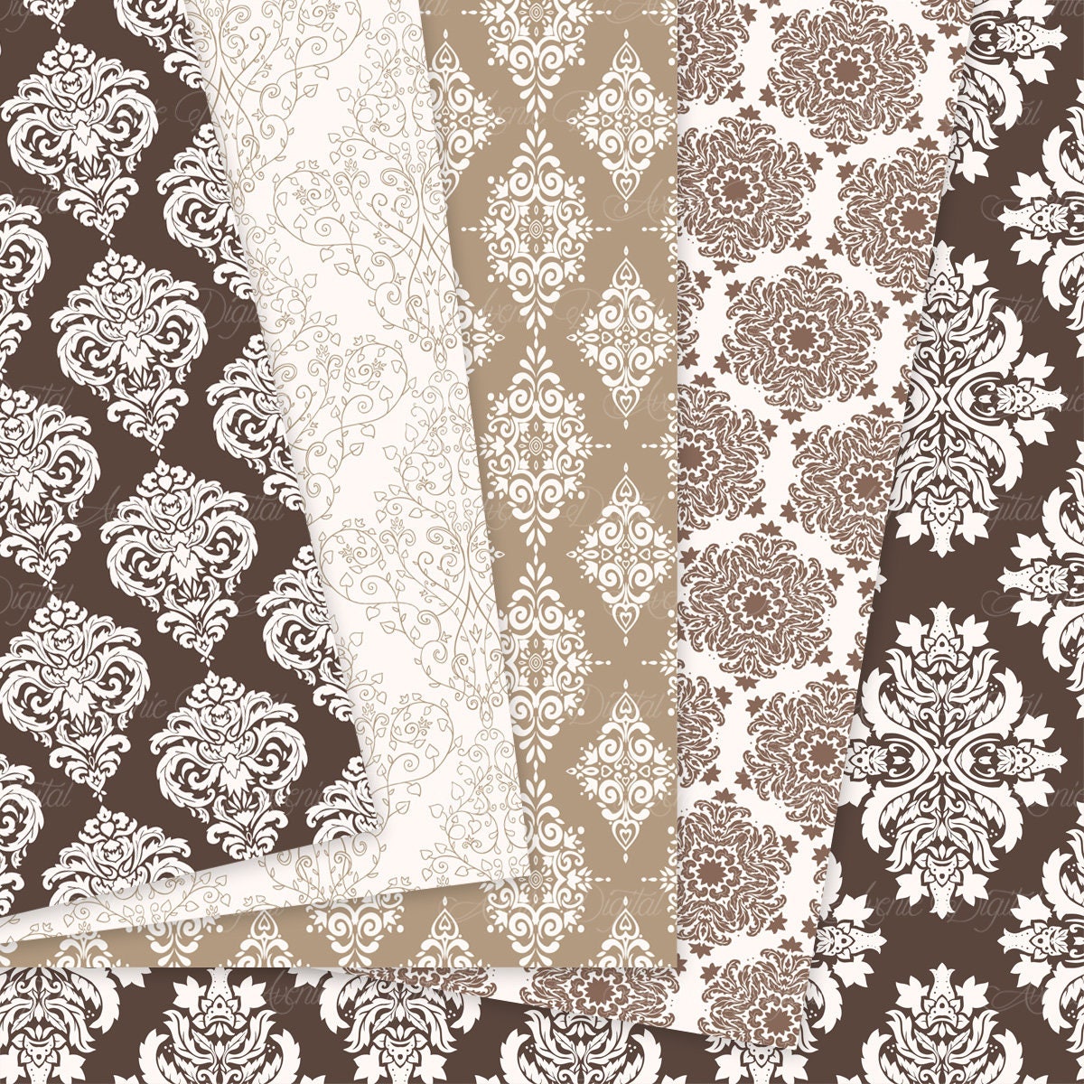 28 Brown Damask Digital Paper. Scrapbooking Backgrounds. - Etsy