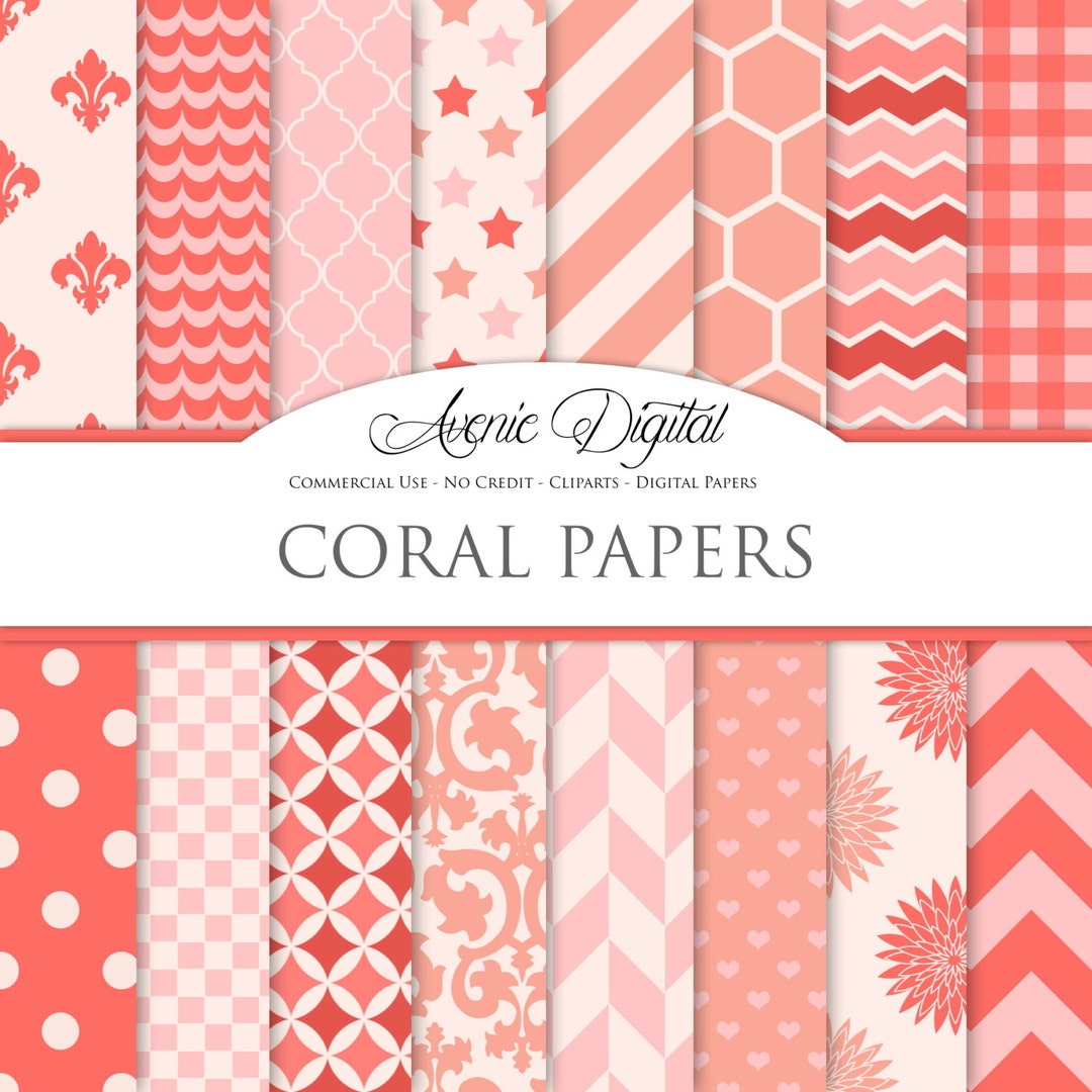 Coral Digital Paper. Scrapbook Backgrounds, Peach Red Patterns for ...