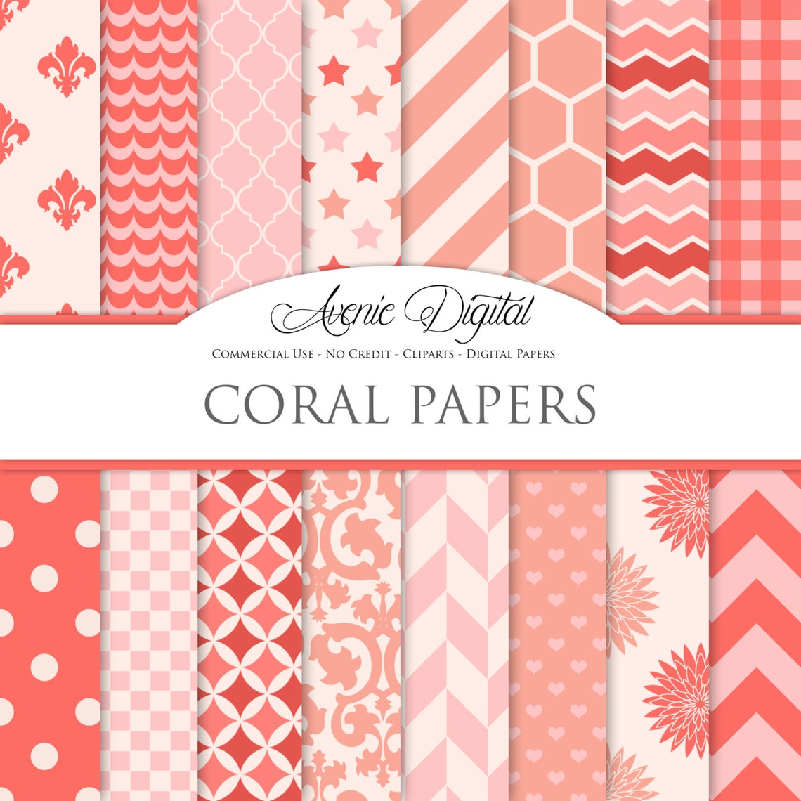 Coral Digital Paper. Scrapbook Backgrounds Peach Red Patterns - Etsy