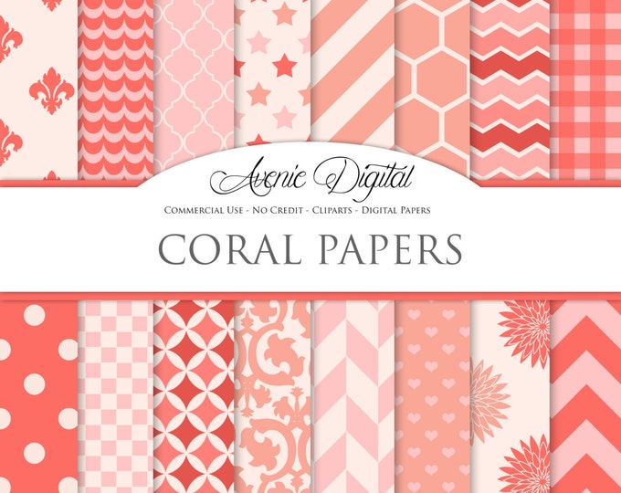 Coral Digital Paper. Scrapbook Backgrounds Peach Red Patterns - Etsy