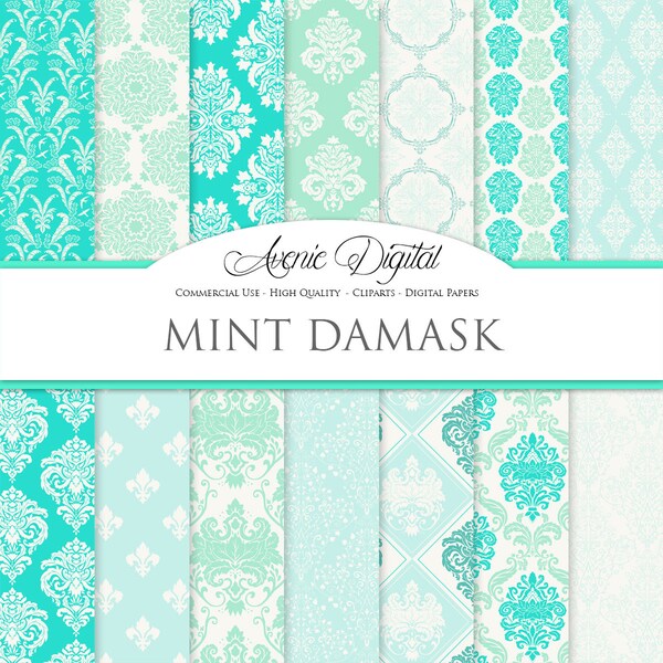 Mint Damask - Etsy