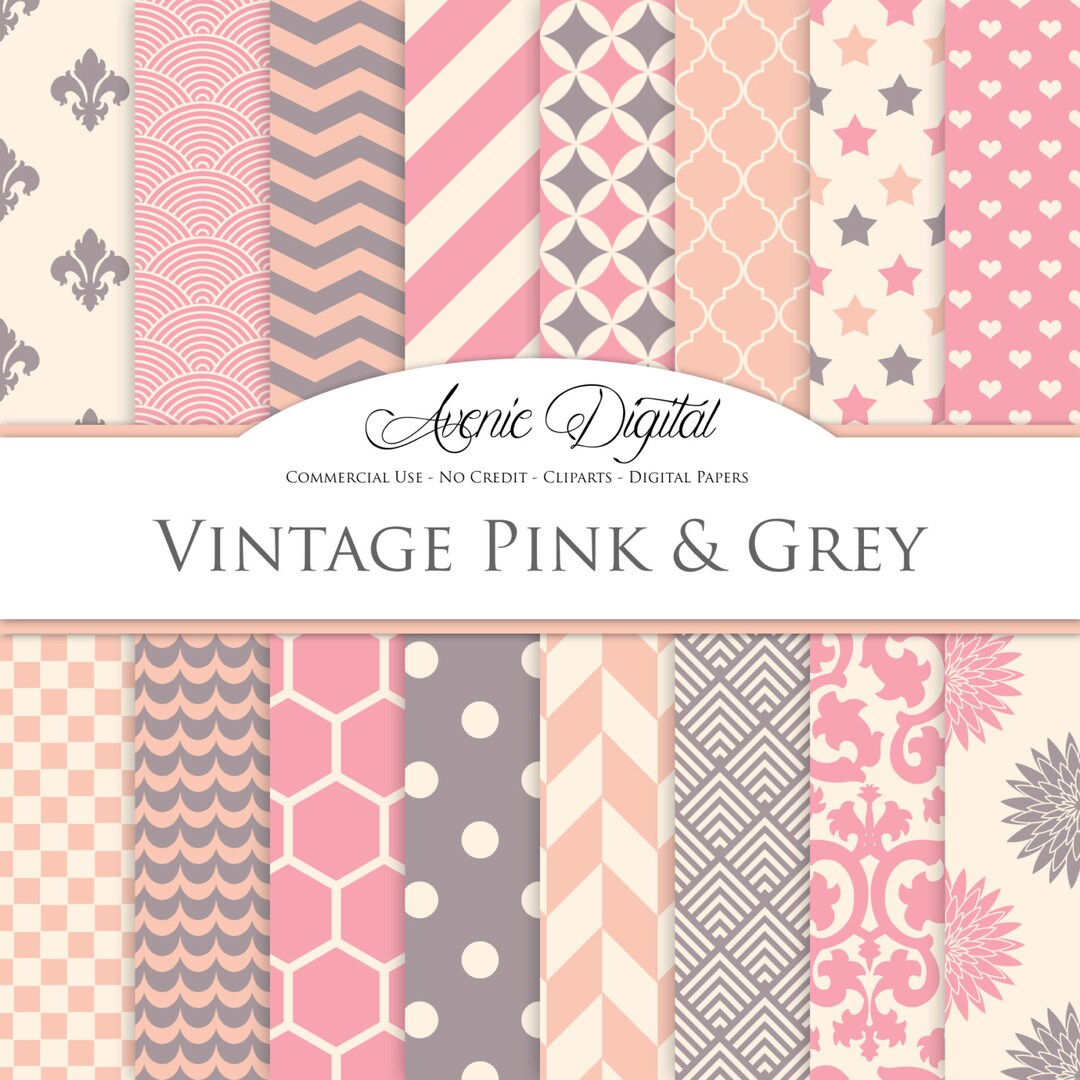 Old Pink and Grey Digital Paper. Scrapbook Backgrounds, Vintage ...