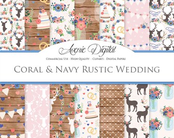 Fall Rustic Wedding Digital Paper. Scrapbook Backgrounds Deer | Etsy