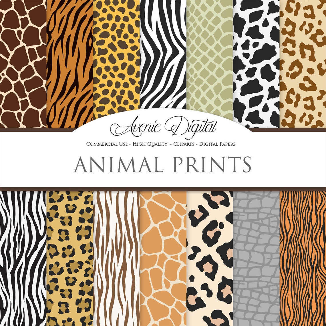 Vector Animal Prints Digital Paper Backgrounds Wild Animal | Etsy