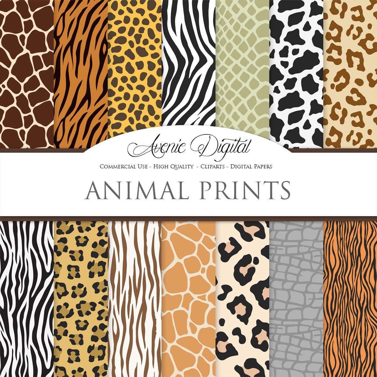 Vector Animal Prints Digital Paper Backgrounds Wild Animal | Etsy