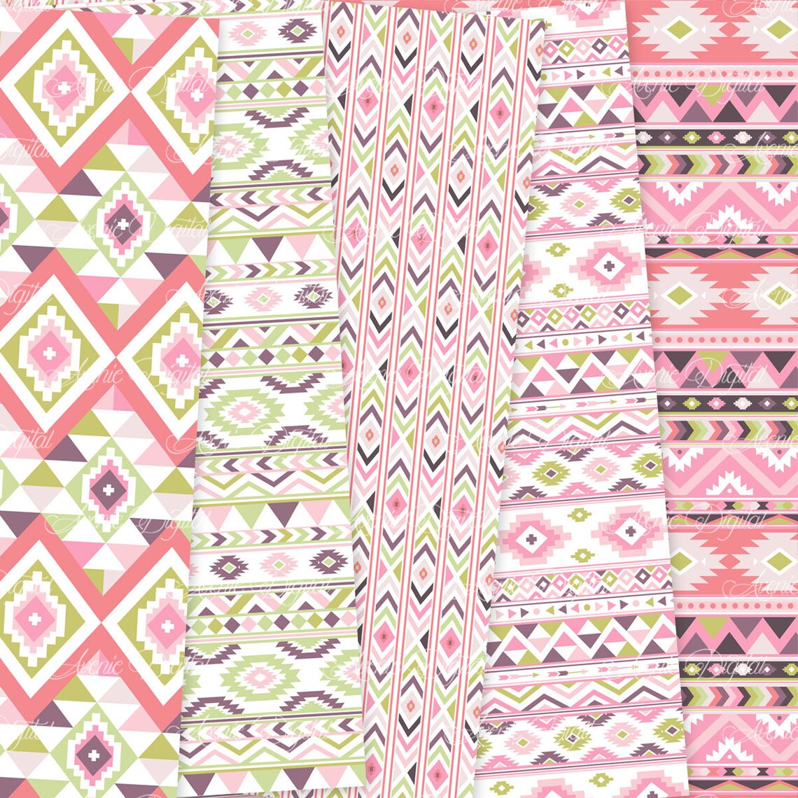 Pink and Green Aztec Digital Paper. Scrapbook Backgrounds. - Etsy